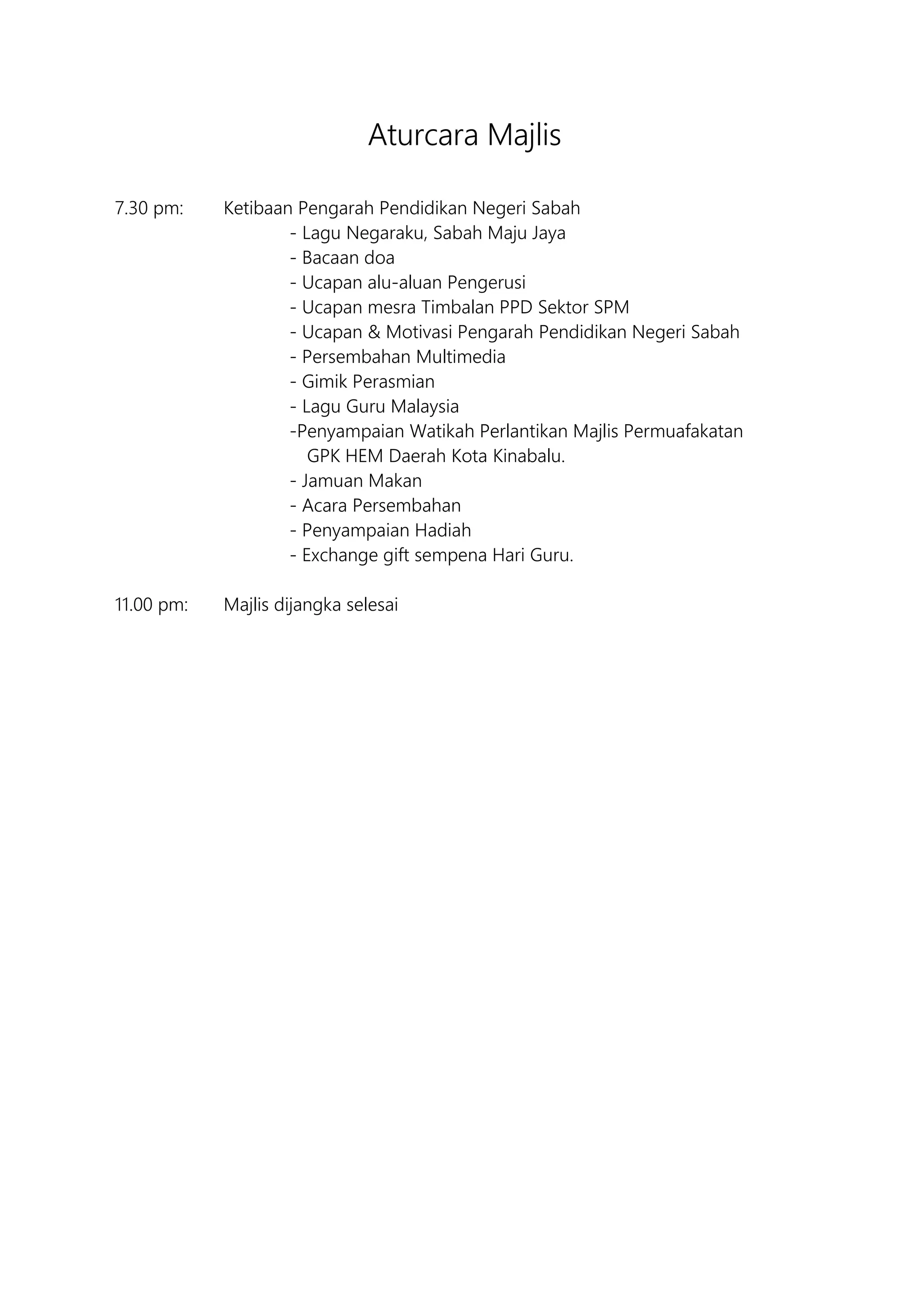 Aturcara Majlis Rasmi diadakan di sekolah | DOCX