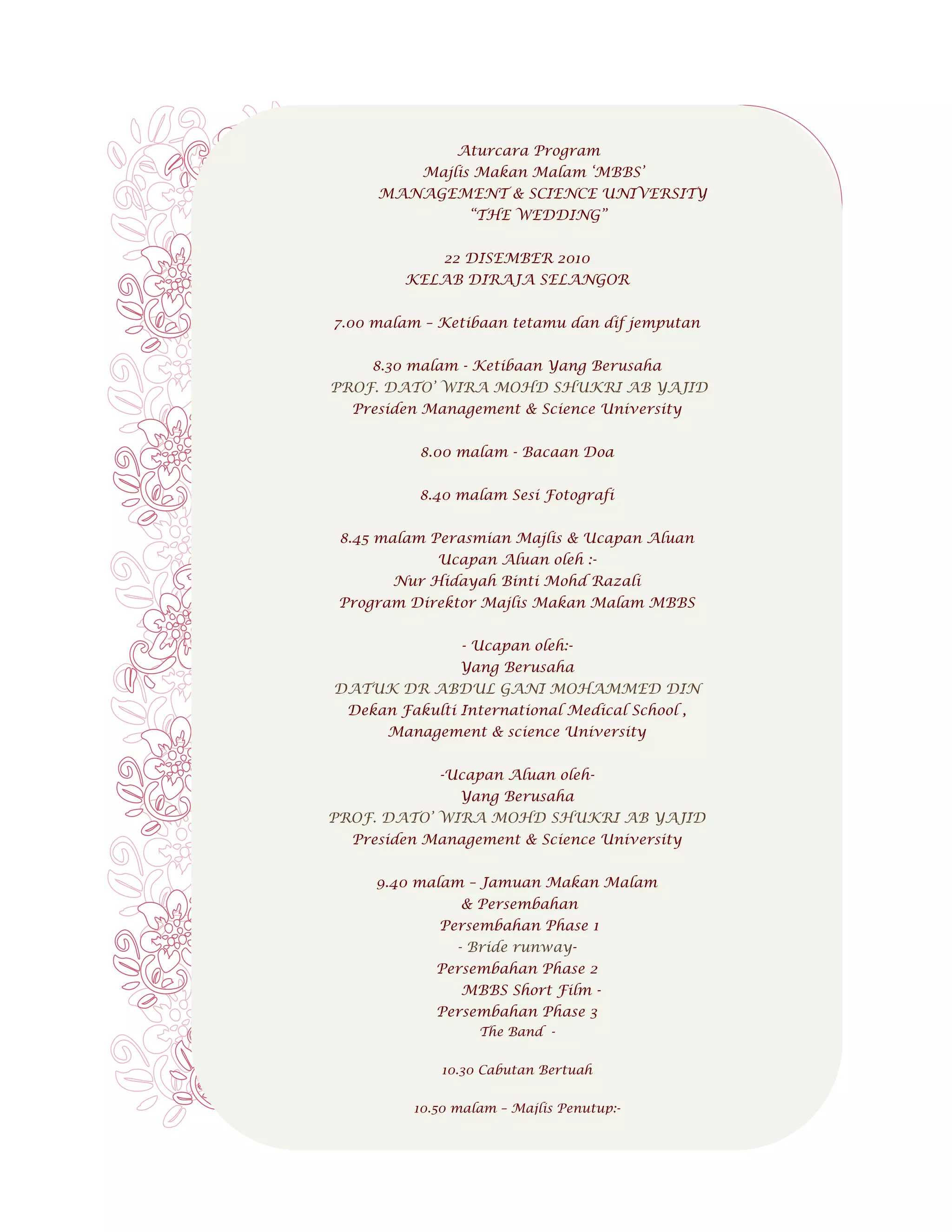 Aturcara program mbbs annual dinner (second offical) | DOCX