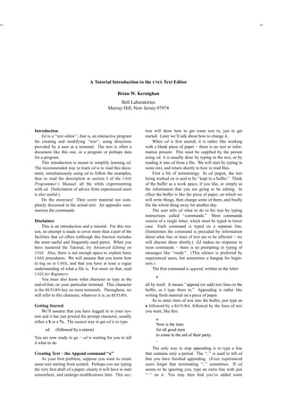 A tutorial introduction to the unix text editor ed | PDF
