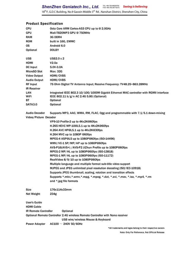 【Specification】Geniatech Atv1960 AmLogic S912 Octa-core Android TV Box Comes with a Dual TV ...