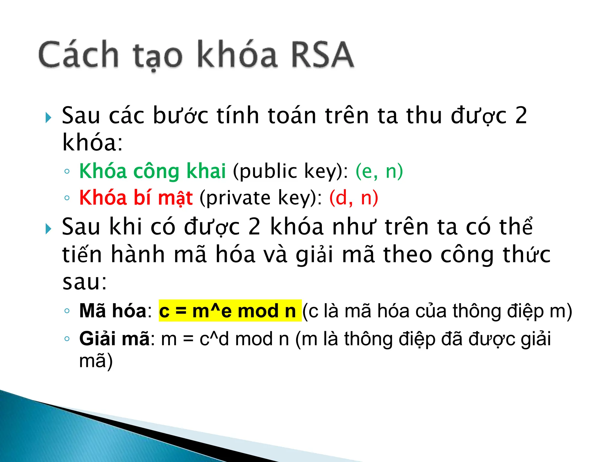 Tìm hiểu hệ mã hoá RSA và cách triển khai vào hệ thống | PPTX