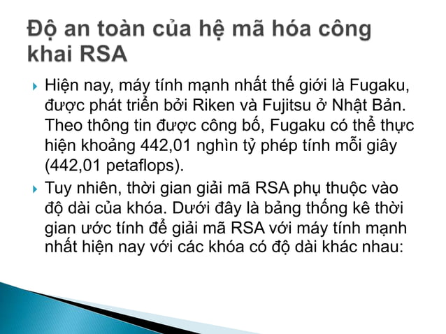Tìm hiểu hệ mã hoá RSA và cách triển khai vào hệ thống | PPTX