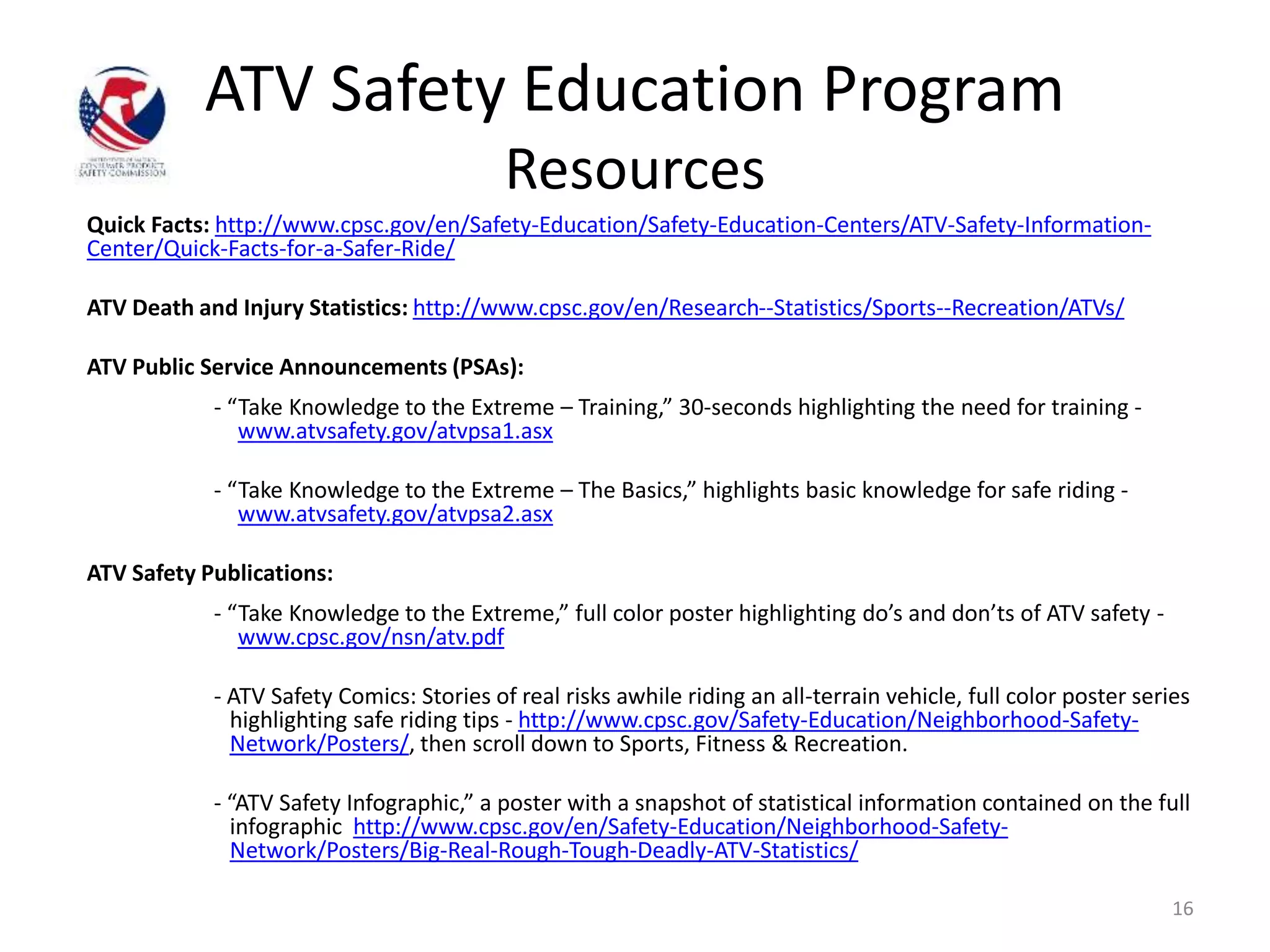 ATV Safety Education Program Presentation | PPTX