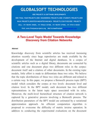 IEEE 2014 JAVA DATA MINING PROJECTS A two level topic model towards ...