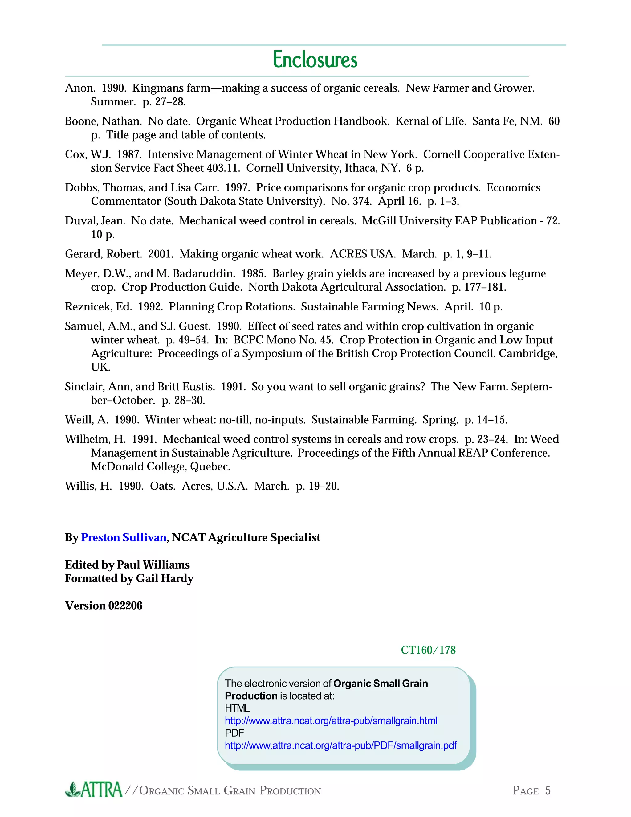 Organic Small Grain Production | PDF