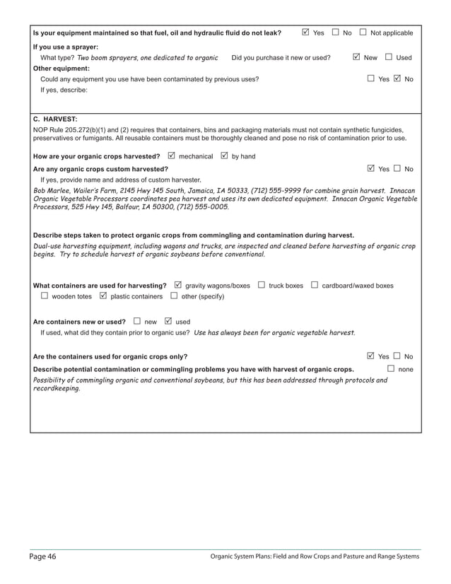 Organic System Plans: Field and Row Crops and Pasture and Range Systems