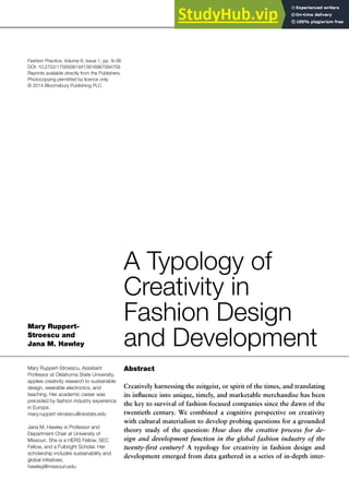 A Typology Of Creativity In Fashion Design And Development | PDF