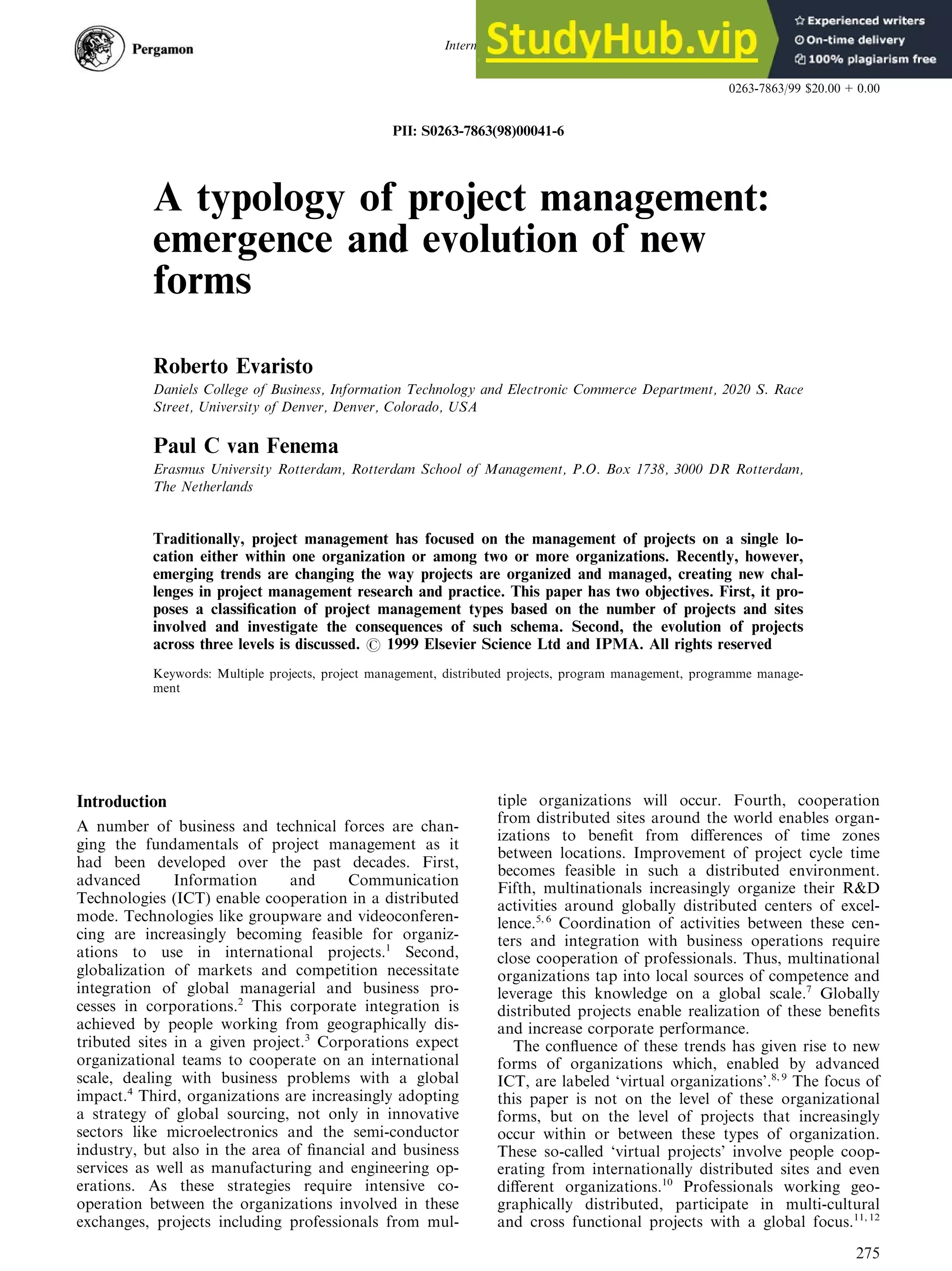 A Typology Of Project Management Emergence And Evolution Of New Forms | PDF
