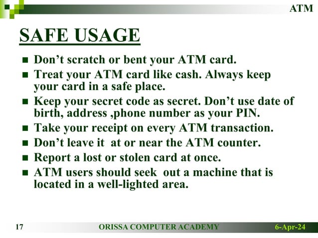 automated teller machine presentation with slides | PPT