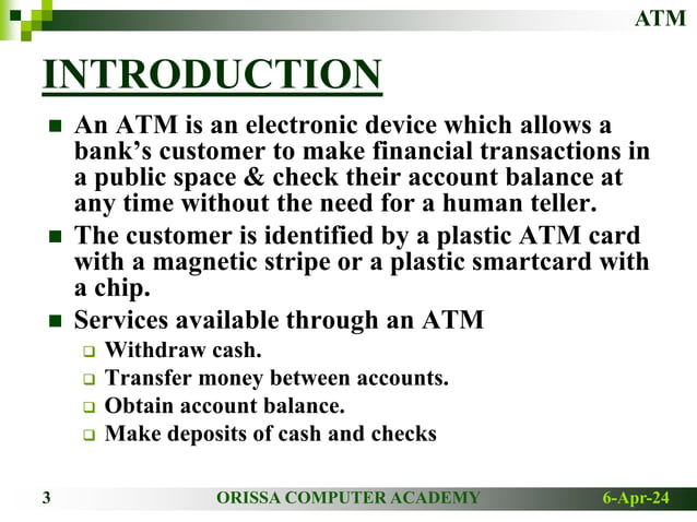 automated teller machine presentation with slides | PPT