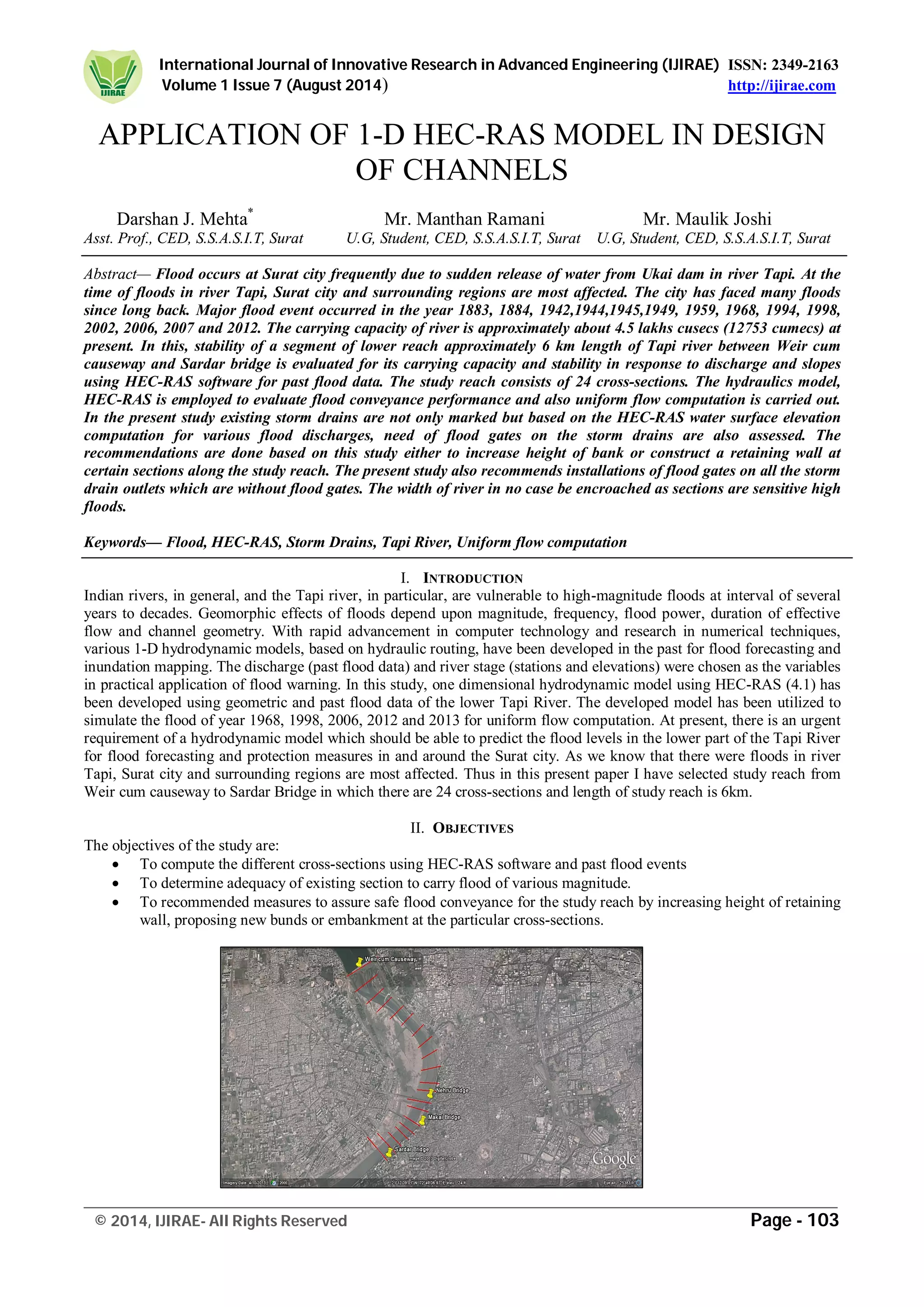 APPLICATION OF 1-D HEC-RAS MODEL IN DESIGN OF CHANNELS | PDF