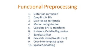 Introduction to resting state fMRI preprocessing and analysis | PPTX