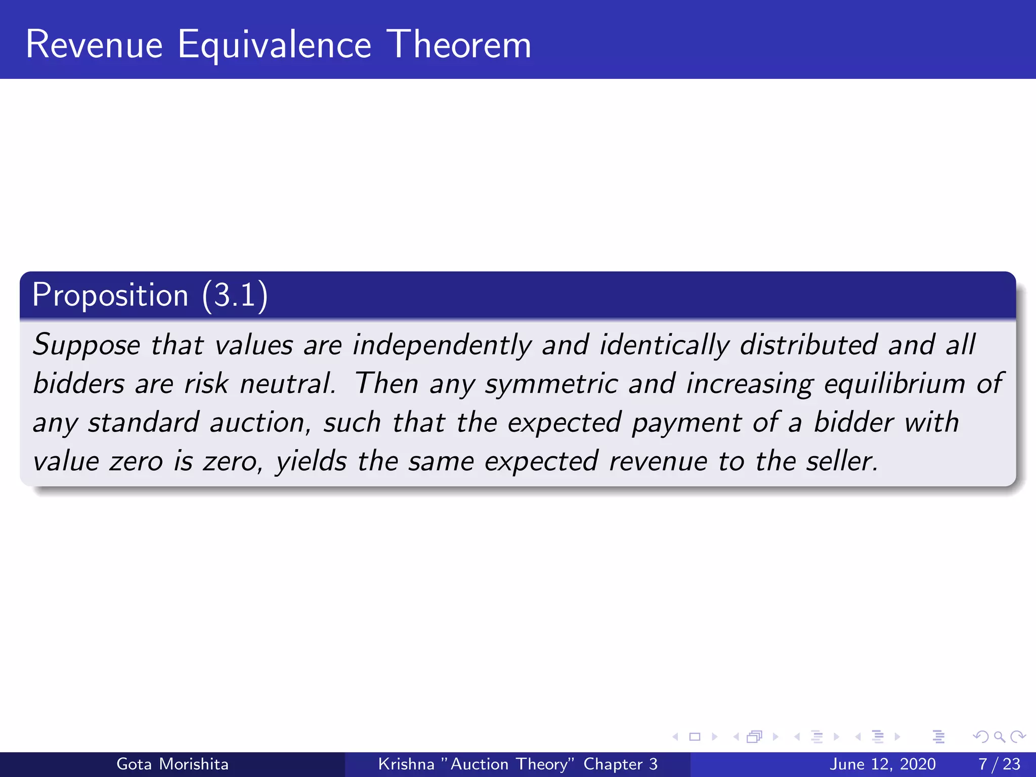 Auction Theory By Krishna | The Revenue Equivalence Principle | PDF