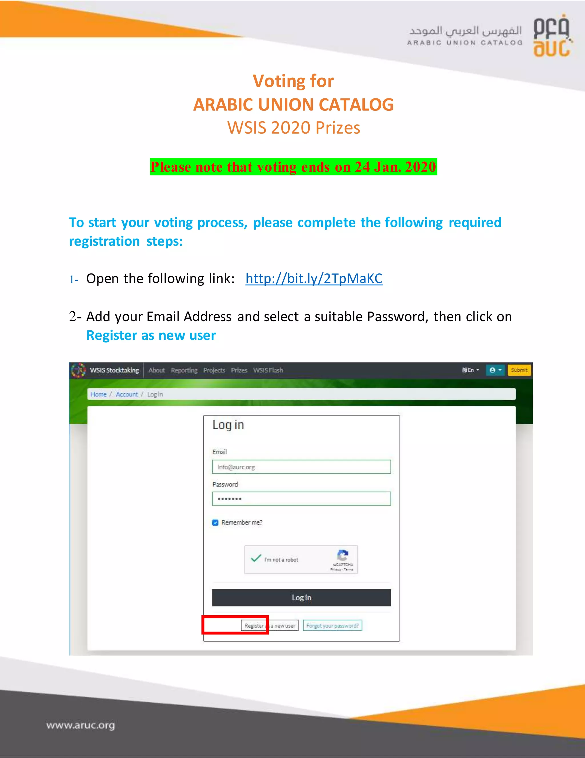 Voting for ARABIC UNION CATALOG WSIS 2020 Prizes | PDF