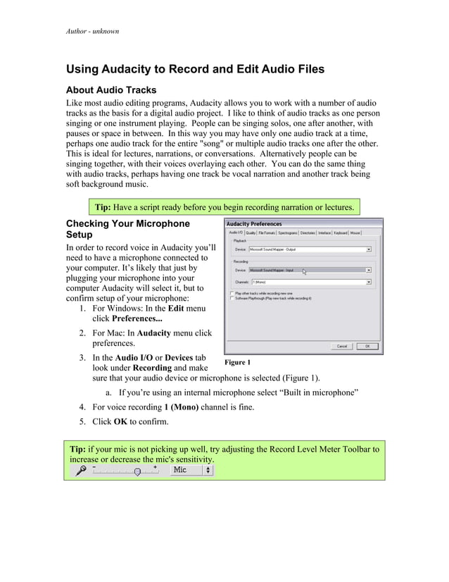 Using Audacity To Record And Edit Audio Files Doc Digital Audio Computer Software And