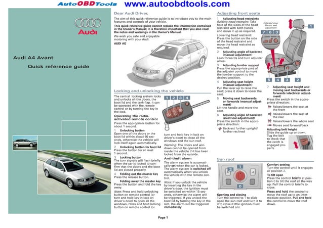 Audi a4 quick reference guide diagram user manual | PPT
