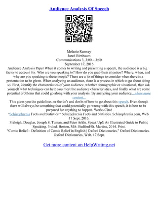 Audience Analysis Essay Example | PDF