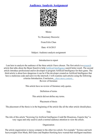 Audience Analysis Essay Example | PDF