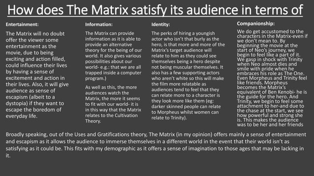 The Matrix: Audience Analysis | PPTX | Movies | Entertainment