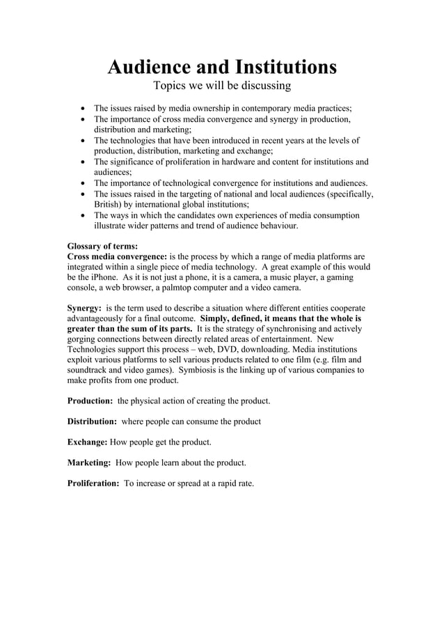 Audience and institutions intro sheet | PDF