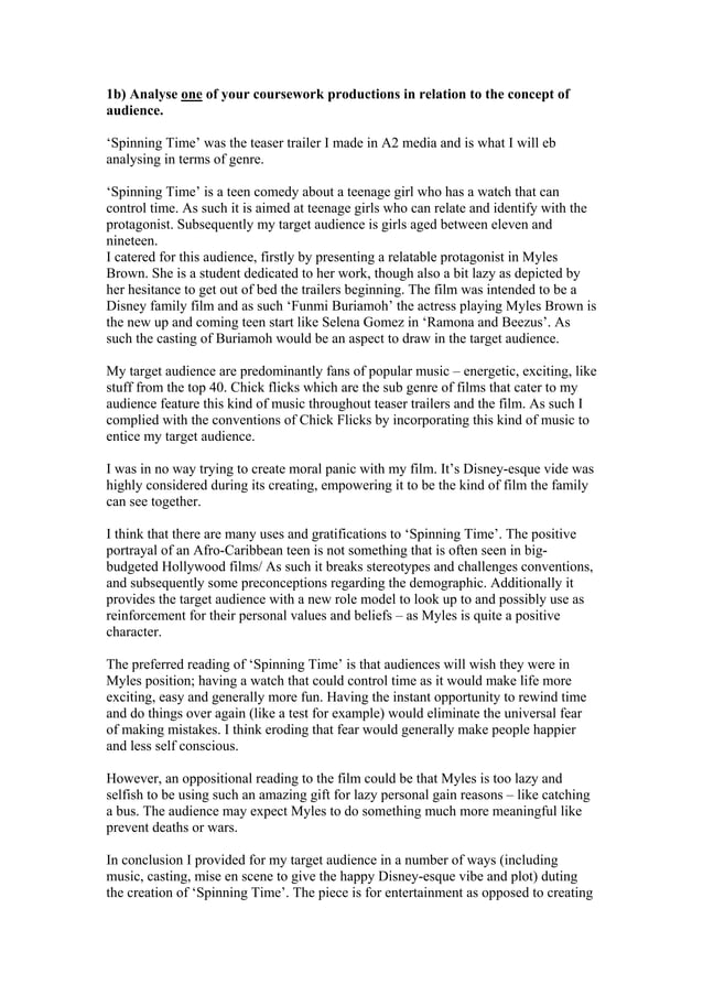 Audience Essay examples | PPT