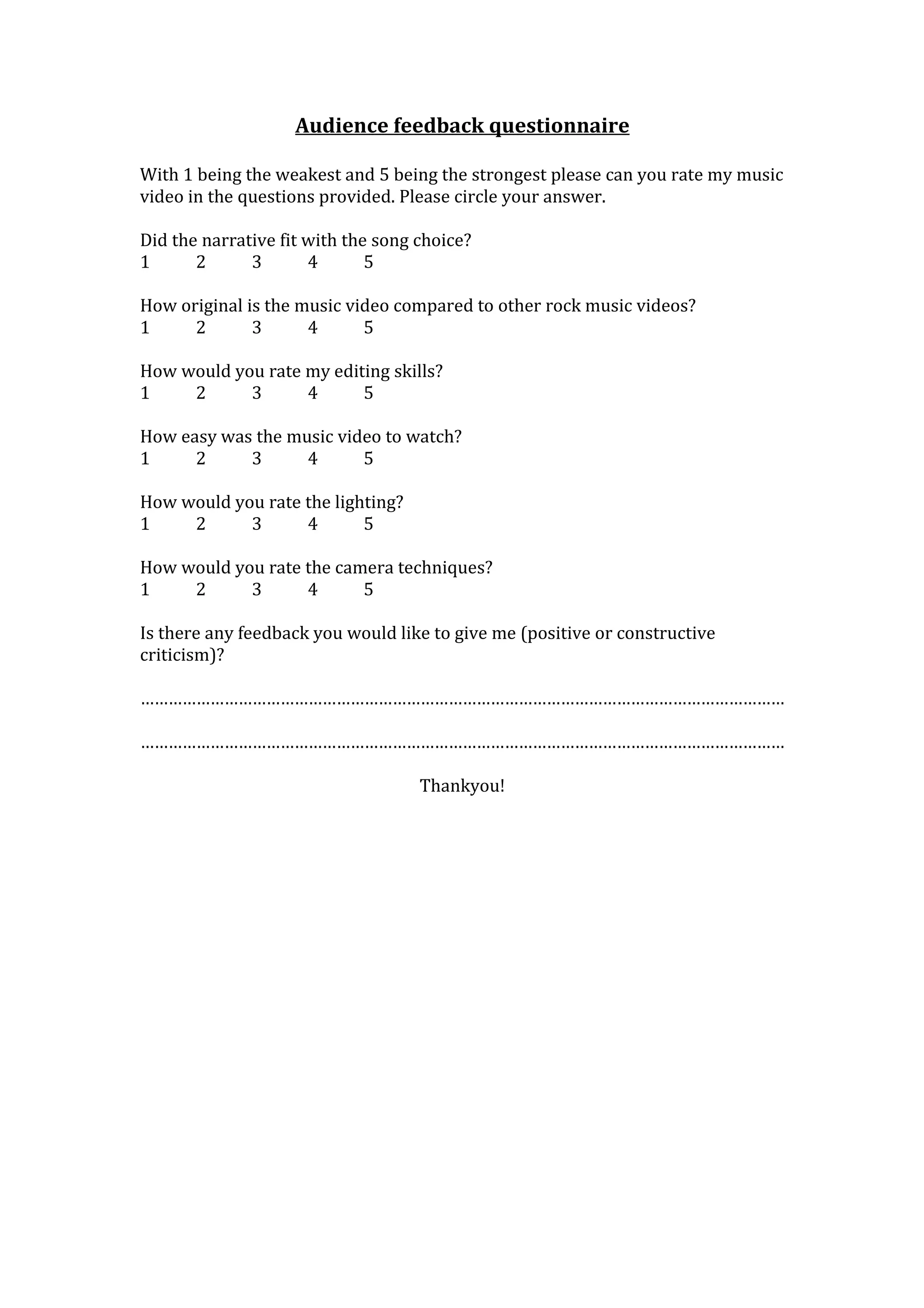 Audience feedback questionnaire | DOC