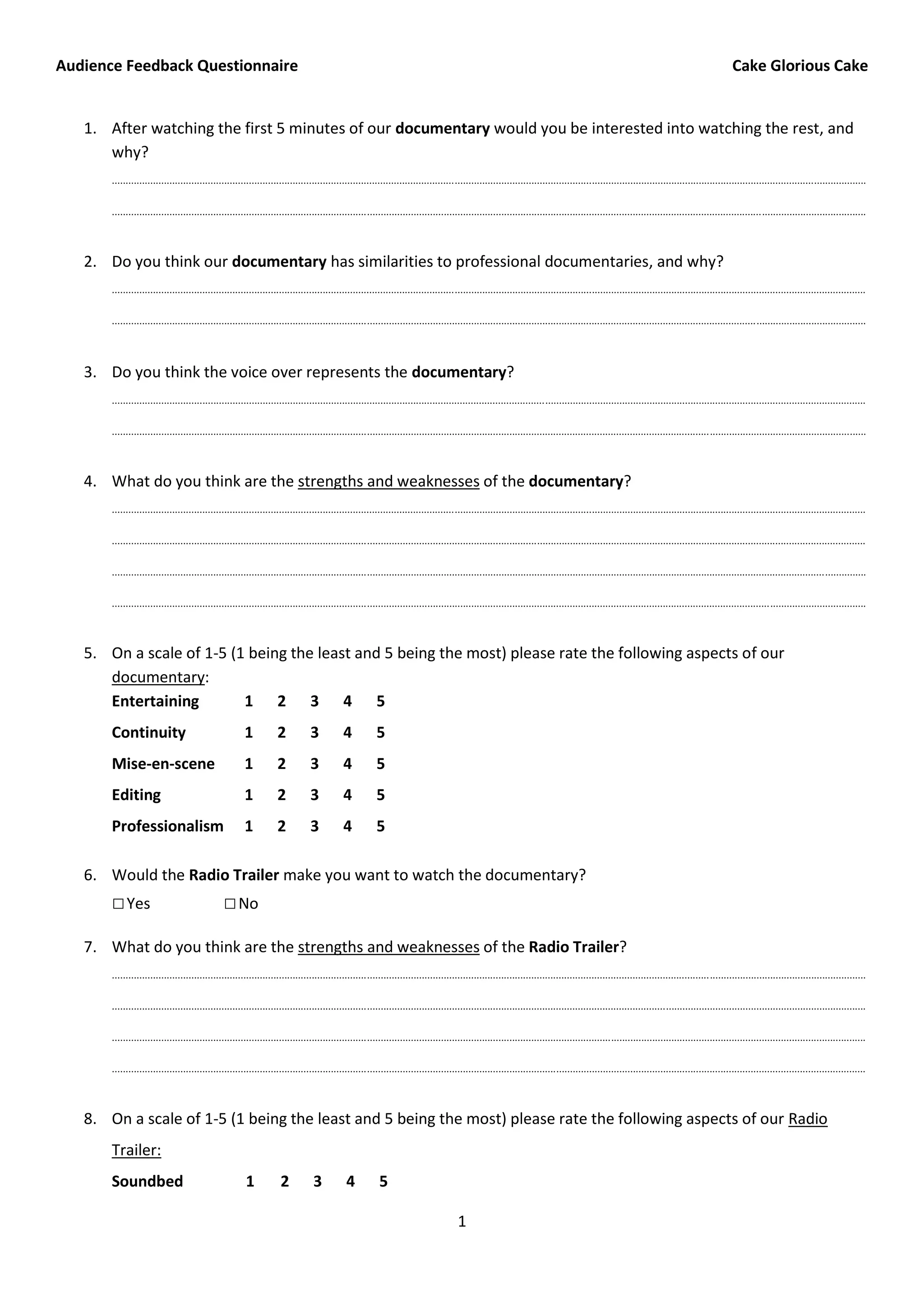 Audience feedback questionnaire | PDF