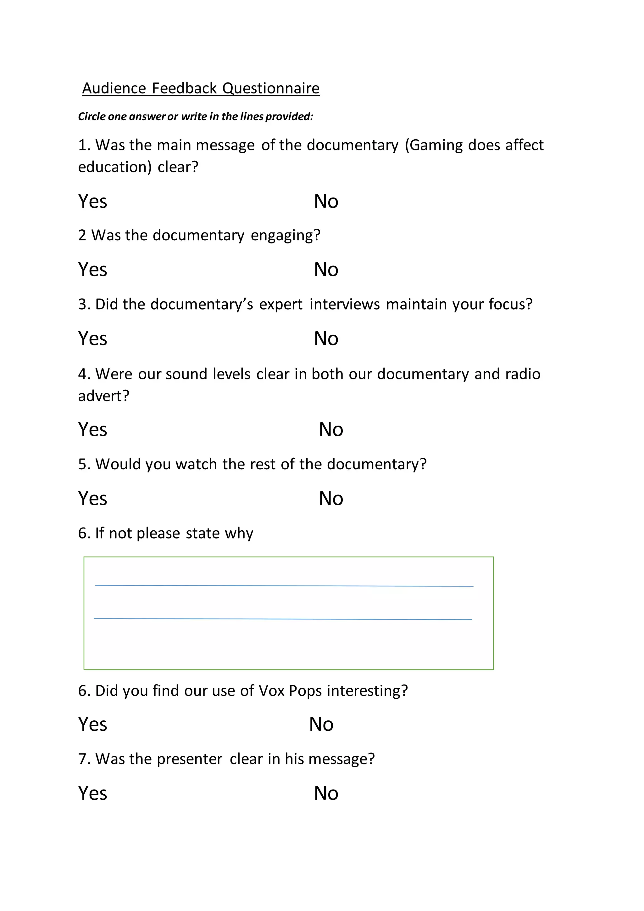 Audience feedback questionnaire | PDF