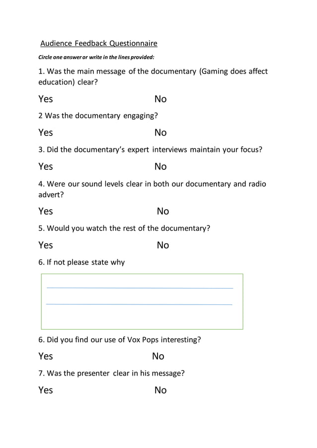 Audience feedback questionnaire | PDF