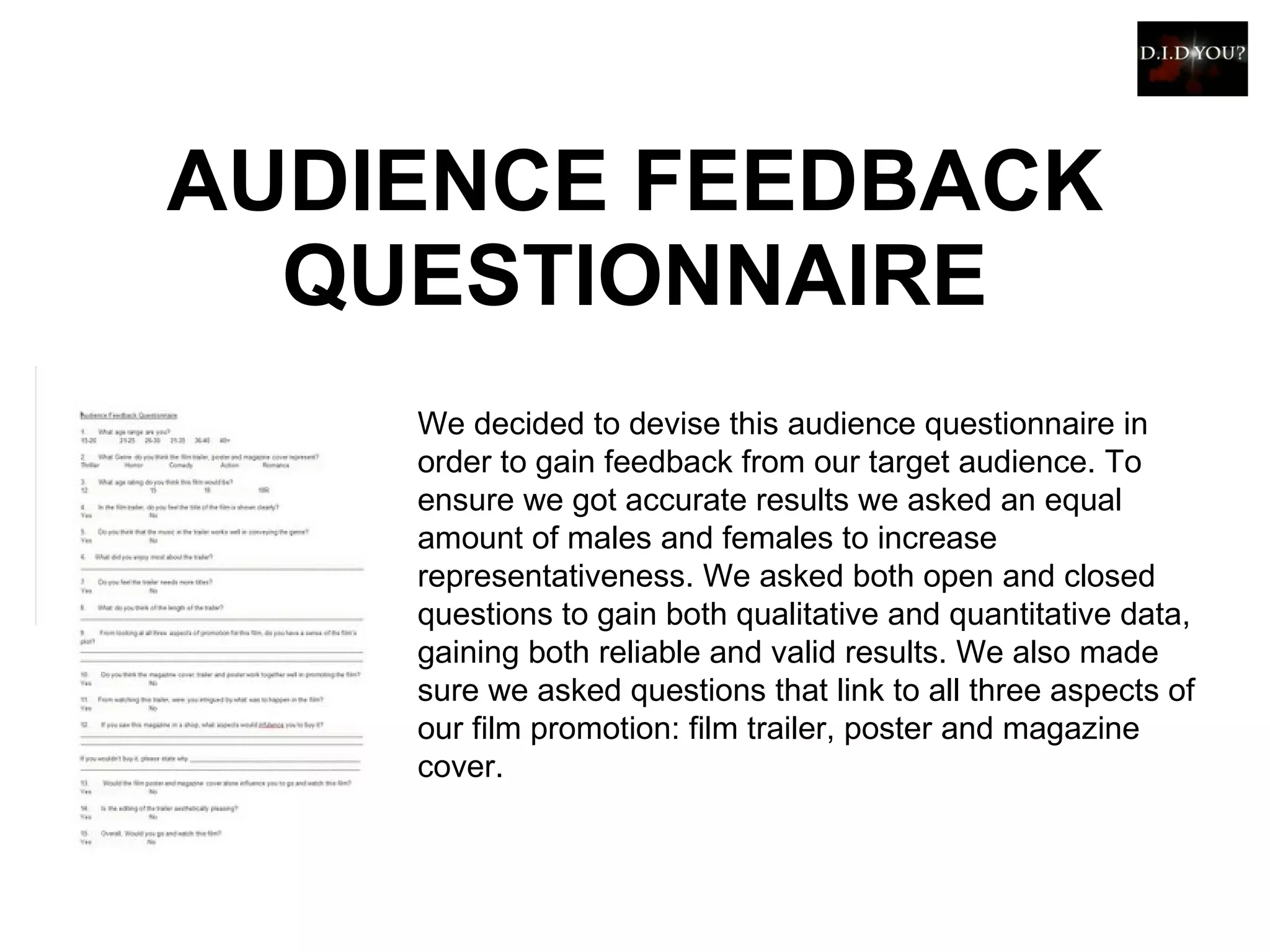 Audience feedback questionnaire | PPT