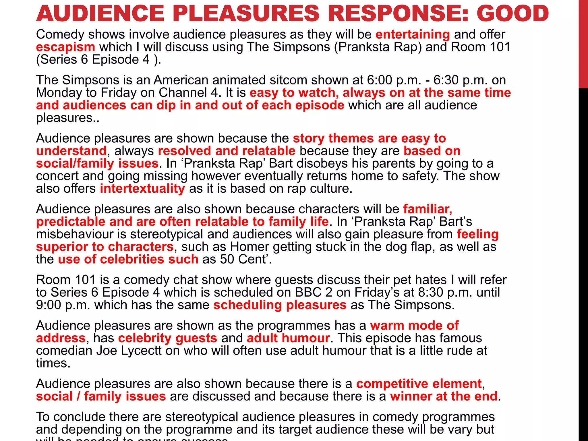 Audience Pleasures basic response | PPT