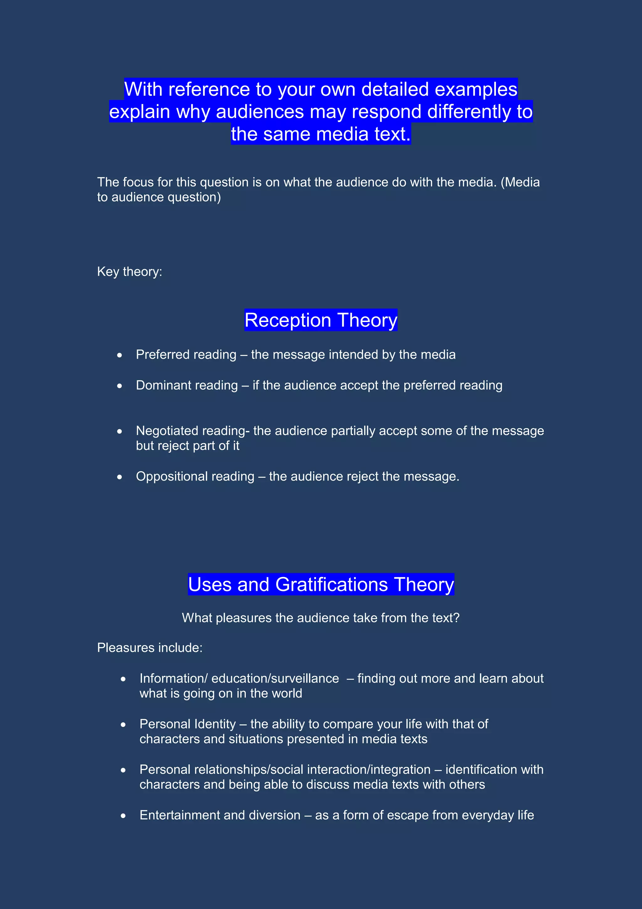 Why audiences may respond differently to the same media text for AS ...