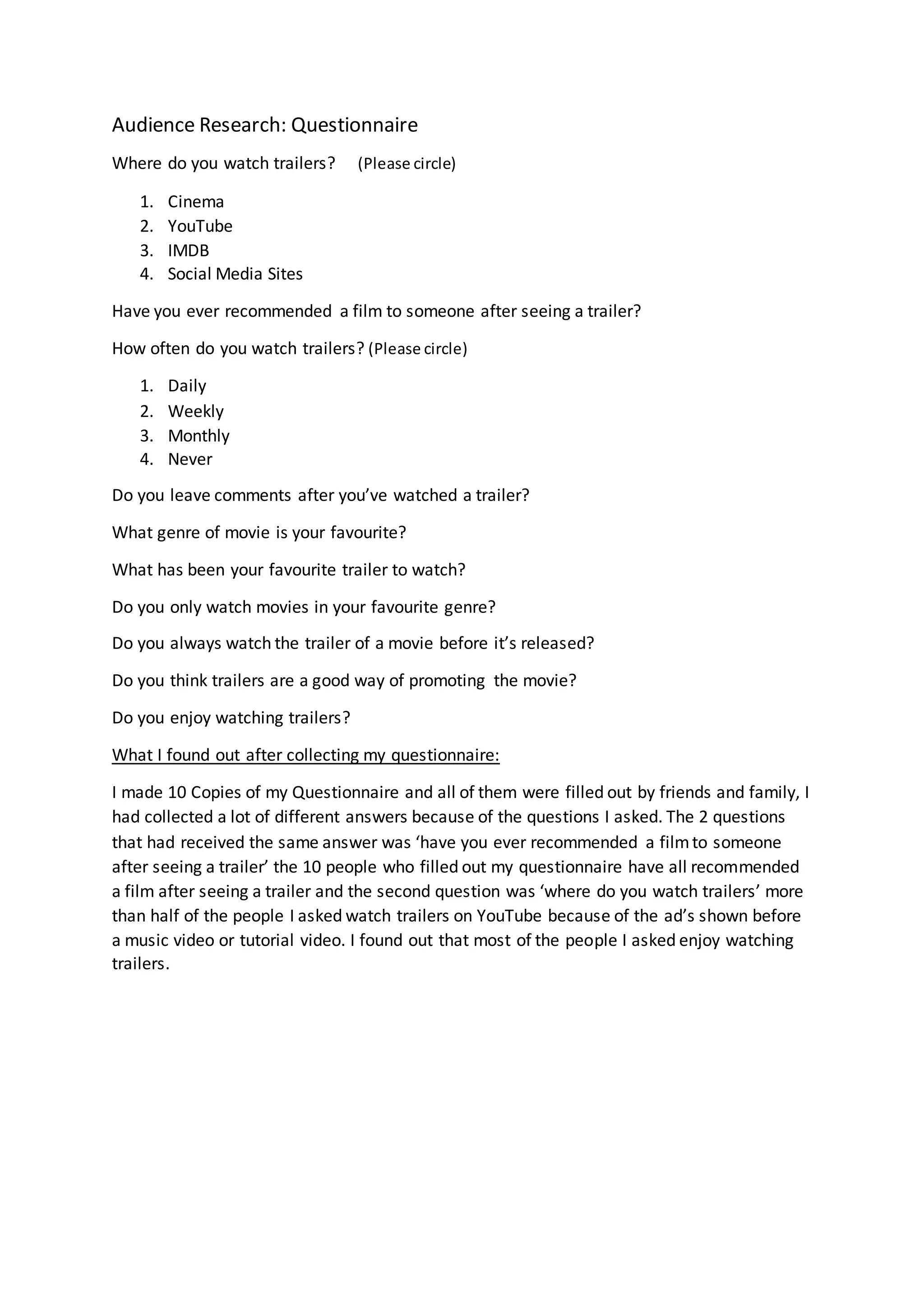 Audience Research Questionnaire - VEL | DOCX