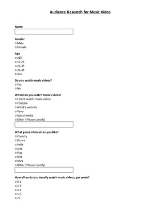 Audience research - Music video Survey | PDF