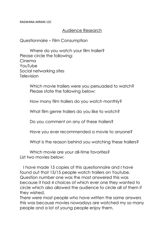 Audience Research Questionnaire - 4018 | DOCX