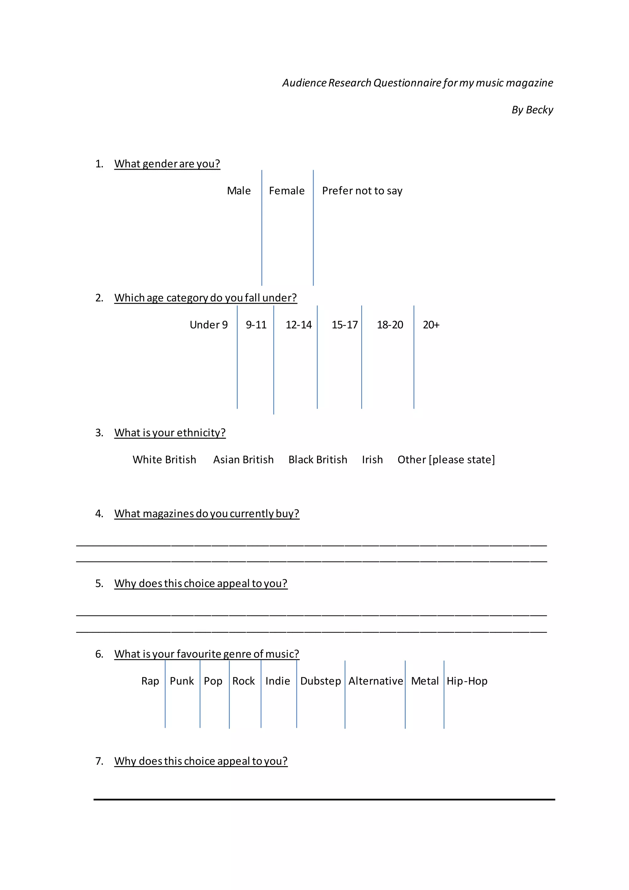 Audience research questionnaire task 7 | DOCX