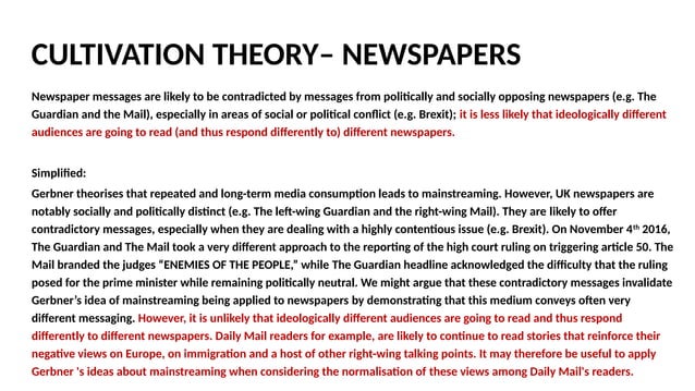 AUDIENCE THEORY - GERBNER CULTIVATION THEORY | PPTX | Factual | Genres