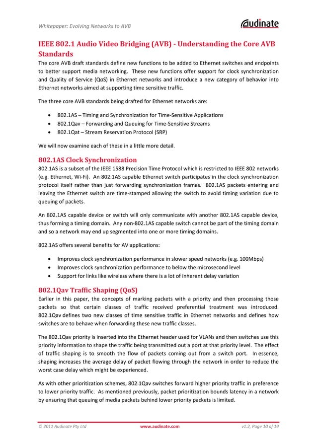 Audinate avb white paper v1.2 | PDF | Computer Networking | Computing