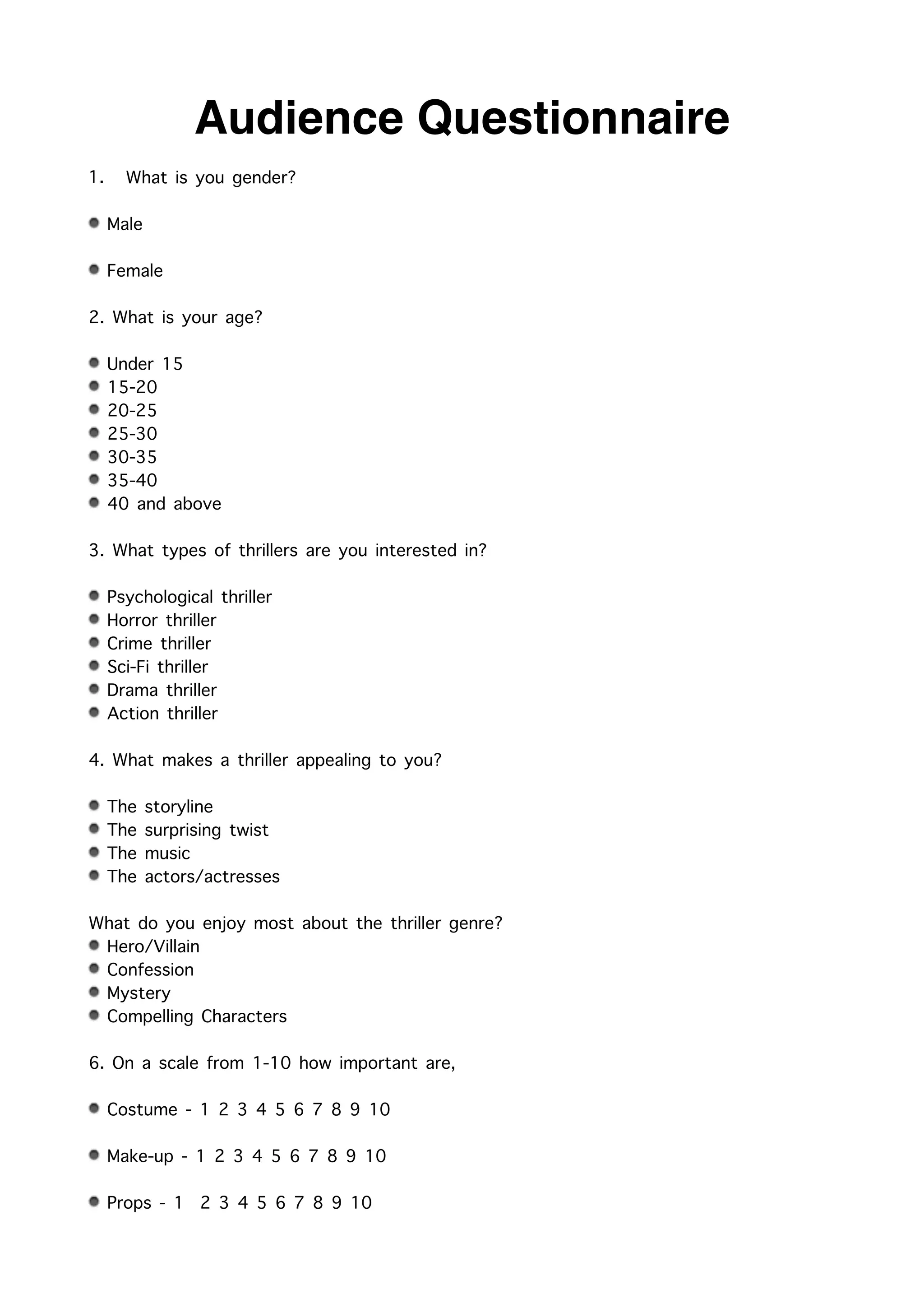 Audince questionnaire | PDF