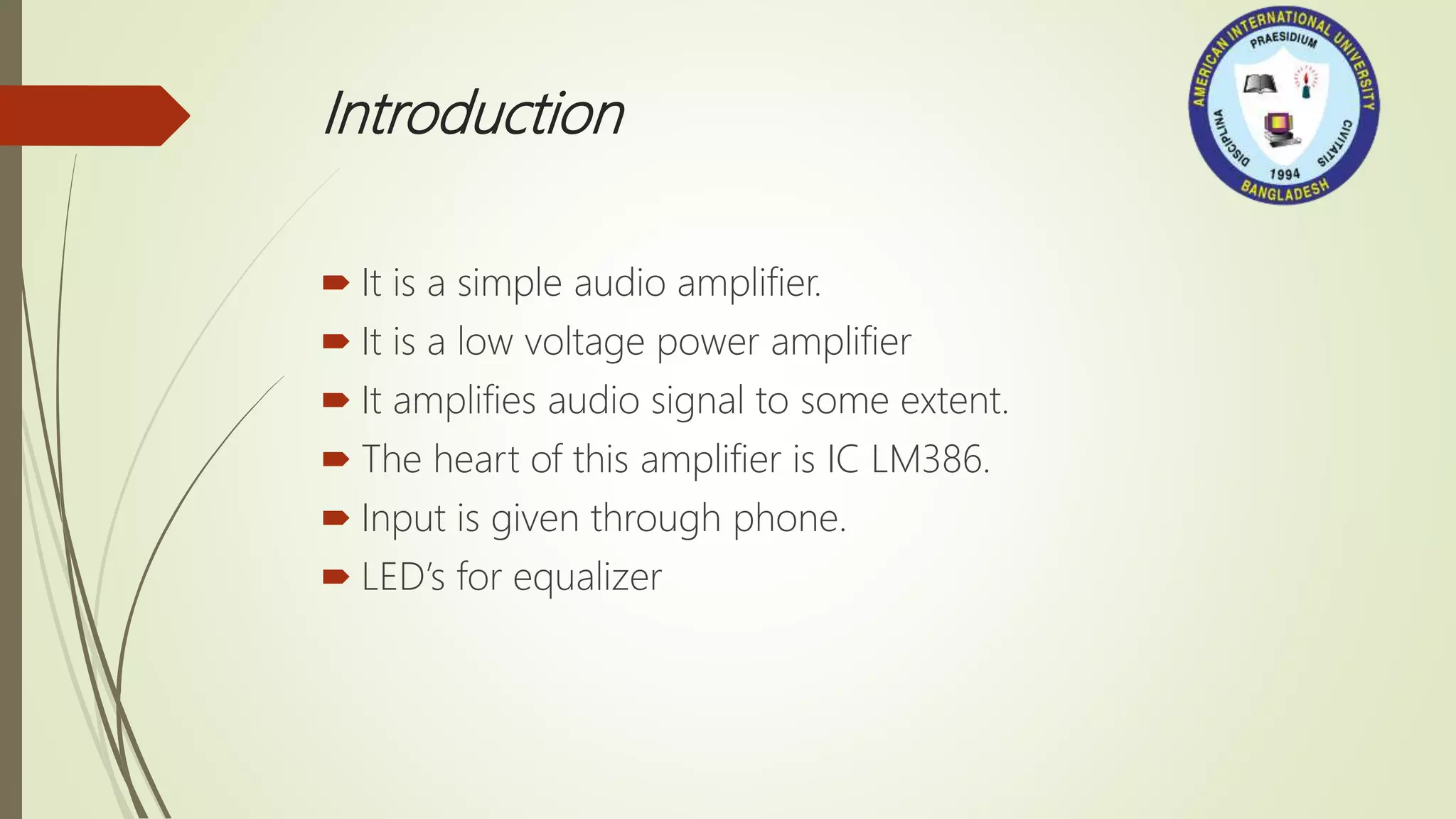 Audio amplifier with equalizer | PPTX