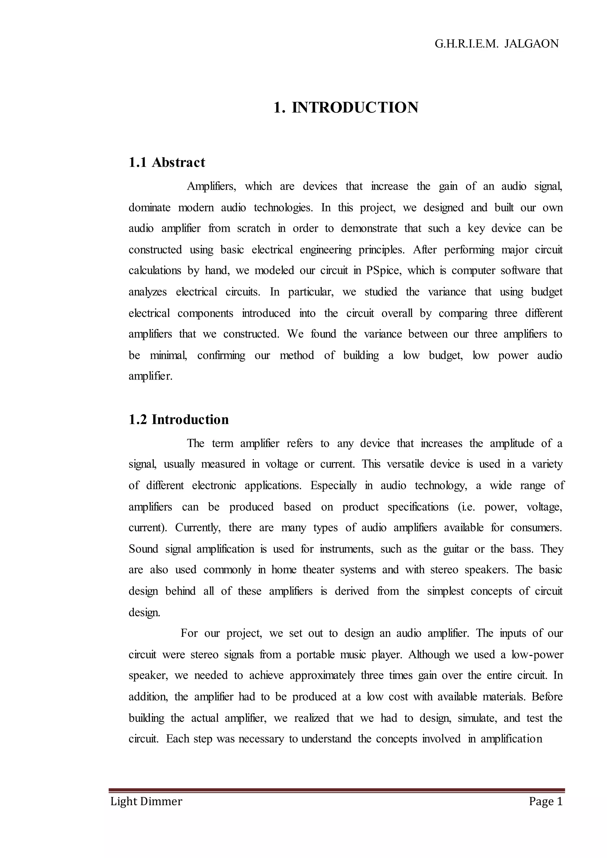 Audio Amplifier with circuit diagram | DOCX