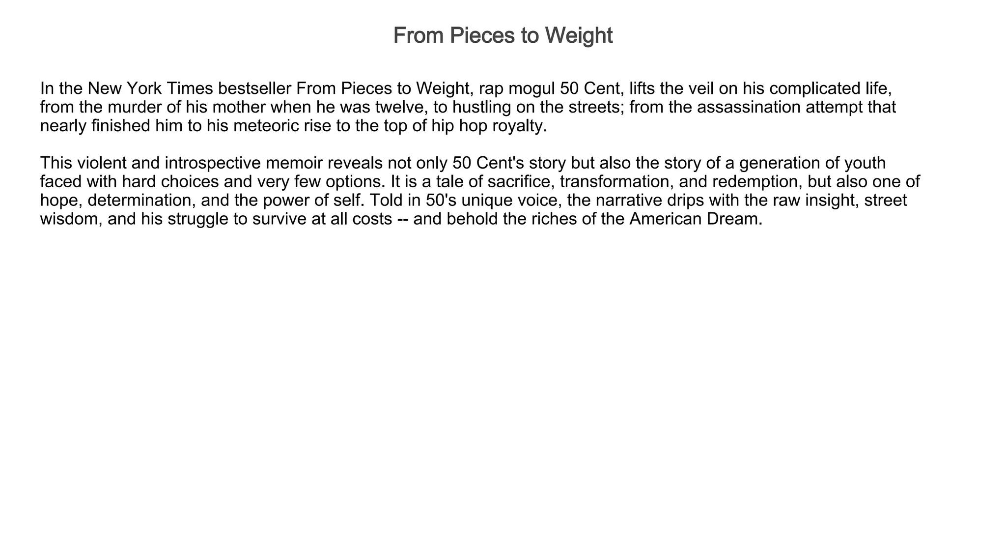 audio biography books From Pieces to Weight | PDF