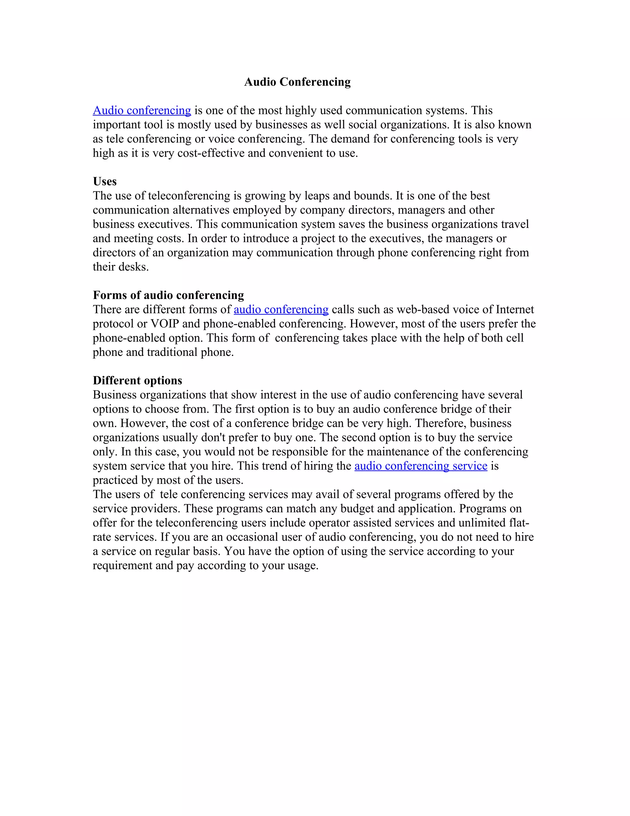 Types of audio conferencing and its uses | DOC