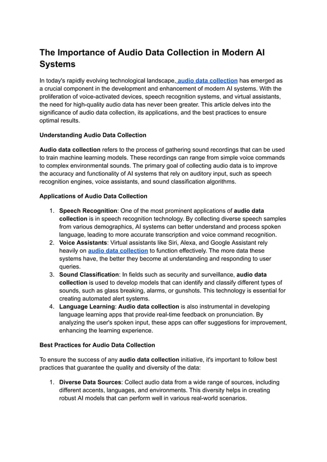 The Importance of Audio Data Collection in Modern AI Systems | PDF | Free Download