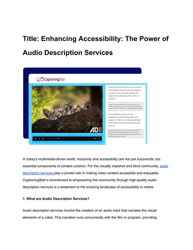 Enhancing Accessibility: The Power of Audio Description Services | PDF