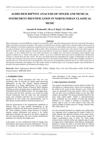 Audio descriptive analysis of singer and musical instrument ...