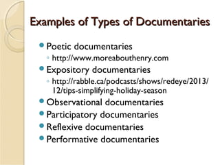Types of Documentaries - For Audio | PPT