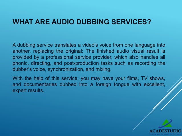 What are audio dubbing services? | PPTX | Digital Audio | Computer ...