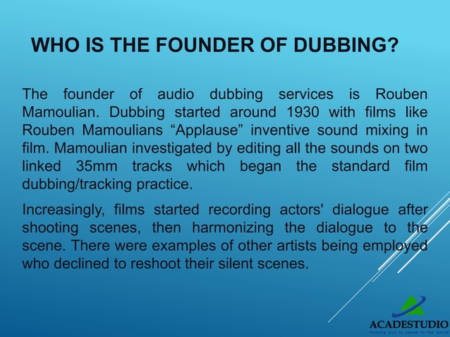 What are audio dubbing services? | PPTX | Digital Audio | Computer ...
