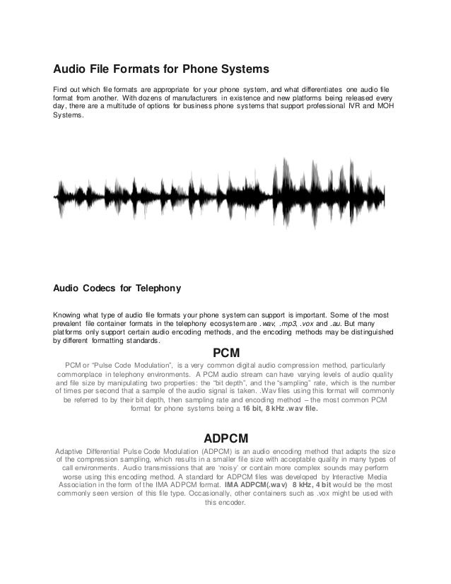 Audio formats for phones
